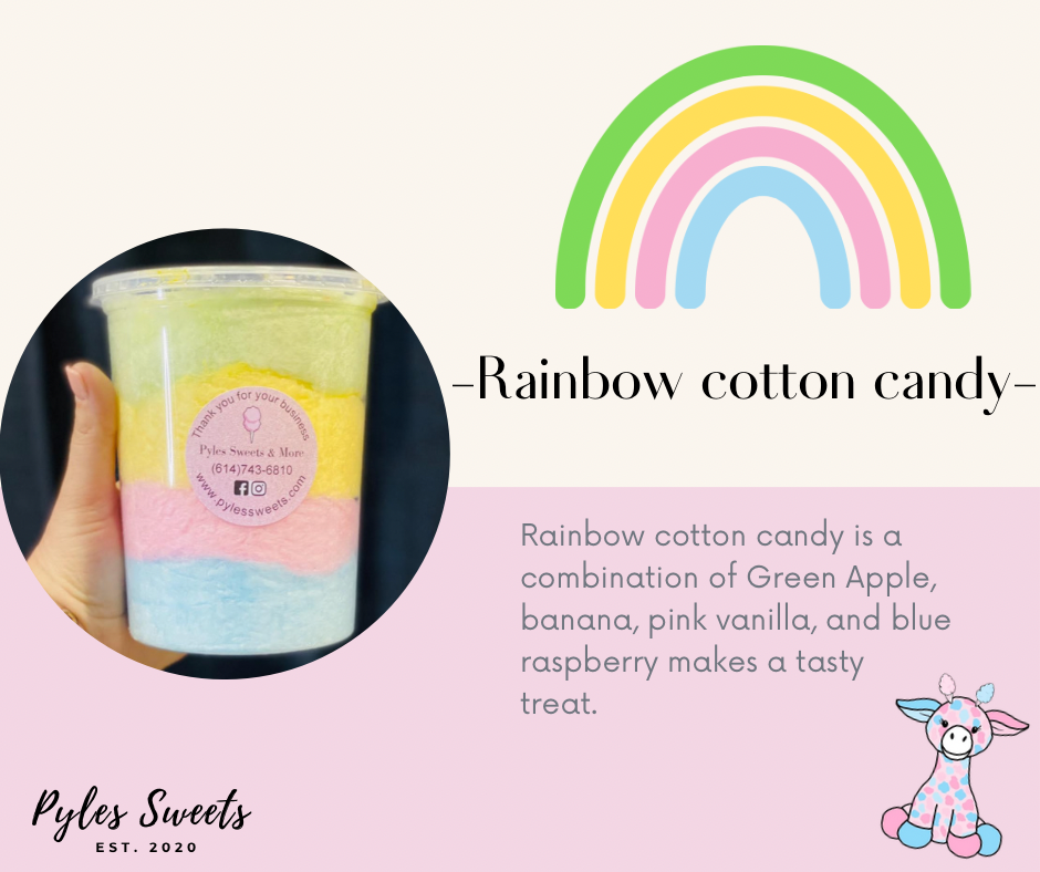 Rainbow cotton candy container | Pyles Sweets & More